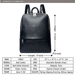 COOLCY Women Real Genuine Leather Backpack purse Fashion Bag (Black)