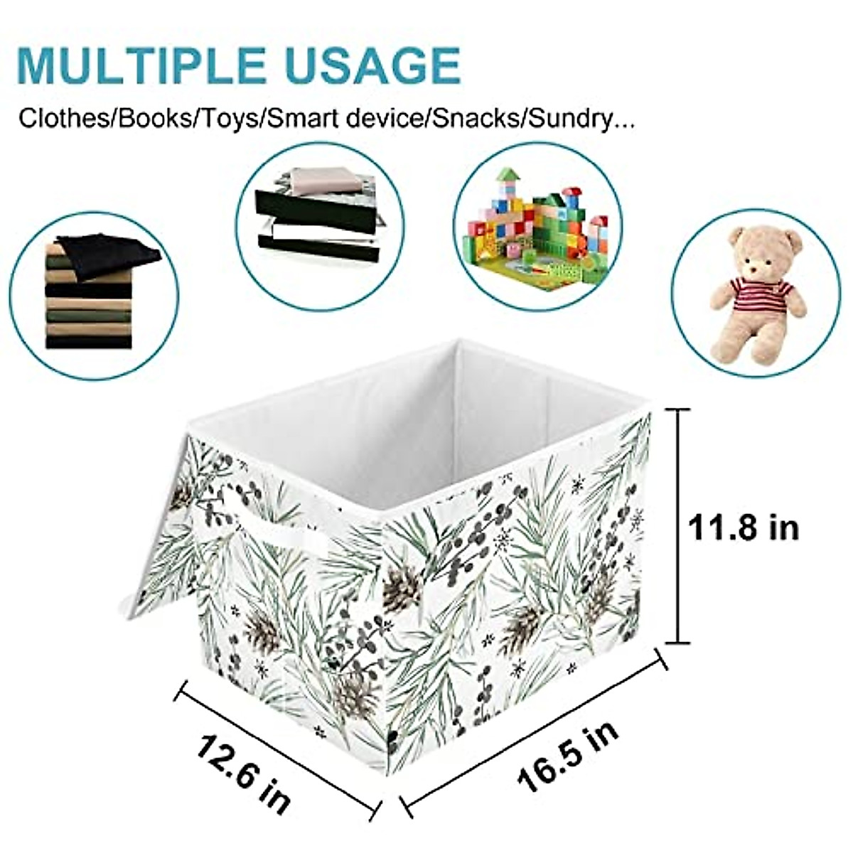 CaTaKu Christmas Pine Berries Storage Bins with Lids and Handles, Fabric Large Storage Container Cube Basket with Lid Decorative Storage Boxes for Organizing Clothes