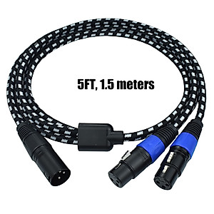 Mugteeve XLR Y Splitter 2 Female to 1 Male, 5 Feet Microphone XLR Breakout Cable Balanced Left and Right Dual Female to Single Male, Nylon Braided Heavy Duty, Noise Free, for Mixer/Speaker/MIC