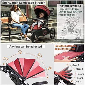 Baby Jogging Stroller for Toddler Kids Compact Single City Jogger Strollers All Terrain Jog 3 Wheels Pushchair Expedition with Parent Console (Red)