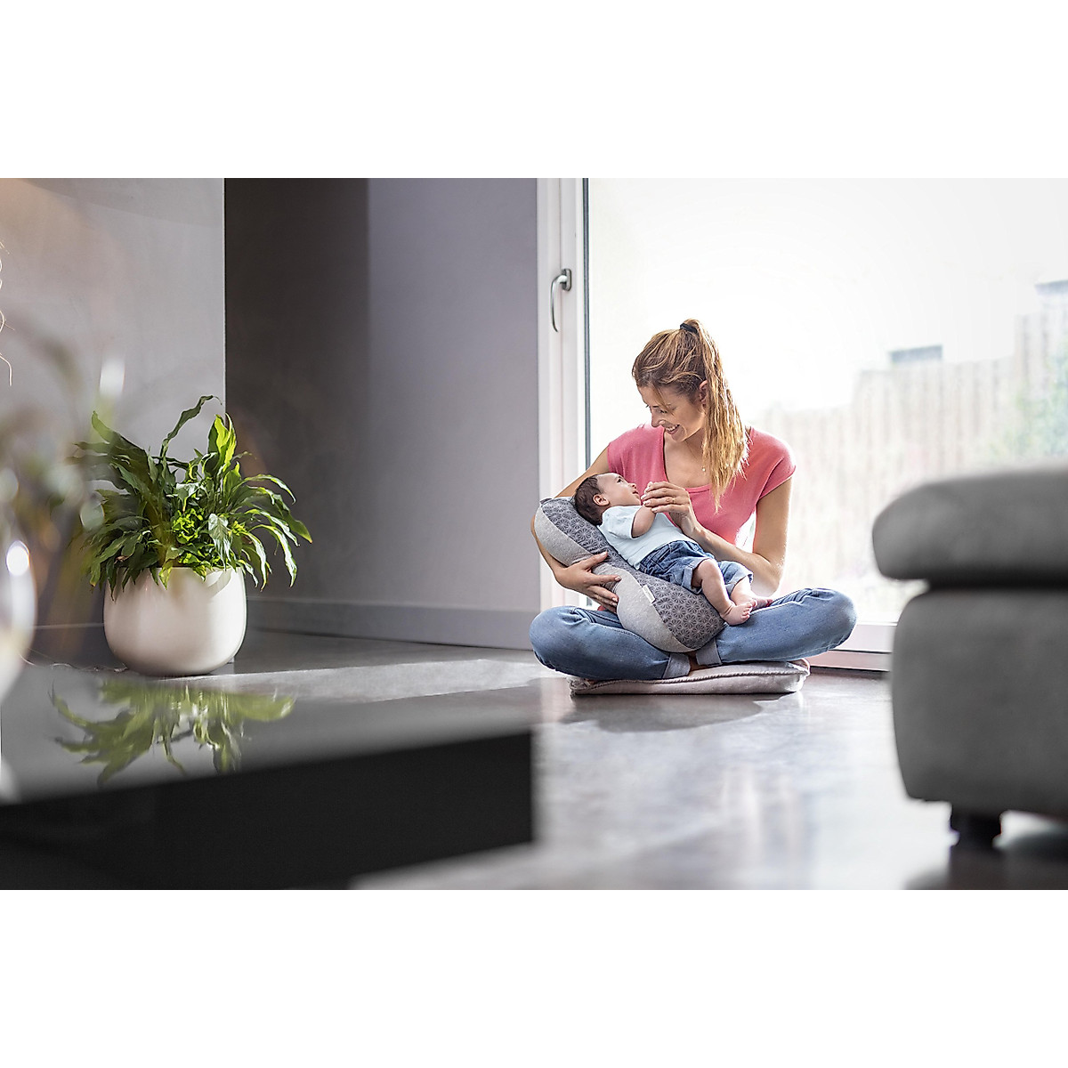 Babymoov Mom & Baby Pillow | Ultra Soft Cushion for Sleeping, Reading, Leg Support, Pregnancy, Nursing & Breastfeeding Gray 22x12x6.5 Inch (Pack of 1)