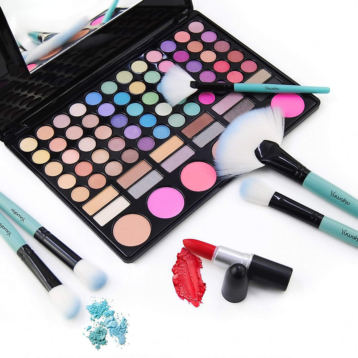 Makeup Brushes Set, 32pcs Blue Premium Cosmetic Make Up Brushes Foundation Blending Blush Concealer Shader Eyeshadow Eyeliner Compatible withTravel Makeup Bag