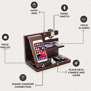 Peraco Wood Phone Docking Station for Men and Phone Organizer Station - Wooden Phone Docking Station for Men - Wooden Phone Stand  - Mens Docking Station and Organizer - Docking Station Organizer
