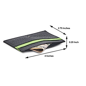 Zinda Genuine Leathers Slim Wallet Card Holder RFID Protection Unisex (Black/Green)