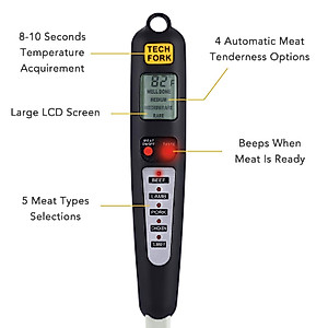 Beyond Group 80-09 Digital Meat Instant Read Thermometer with LED Screen and Ready Alarm, Kitchen Probe with Long Fork for Grilling, Barbecue and Cookin, l, white