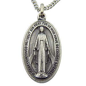 CB Silver Toned Base Oval Virgin Mother Mary Madonna Medal, 1 1/2 Inch