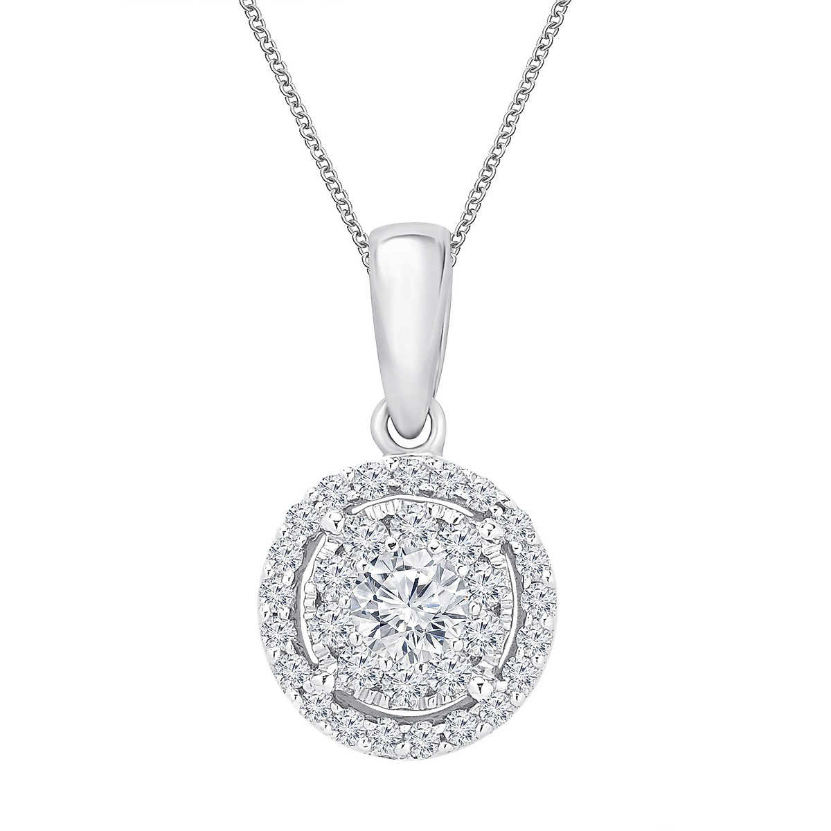 Beyond Brilliance 1/4 Carat, Prong Set 14K White Gold Round Cut Diamond Double Frame Pendant Chain Necklace Jewelry for Women (I-J, I2-I3), Gift Box Included