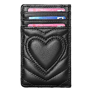 Quilted Leather Credit Card Holder for Women - Black