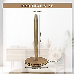Farmhouse Paper Towel Holder Washed Beaded Paper Towel Stand Wood Paper Hanger Rack Standing Towel Roll Stand Organizer Paper Roll Holder Roll Dispenser for Kitchen Bathroom Countertop (Brown)