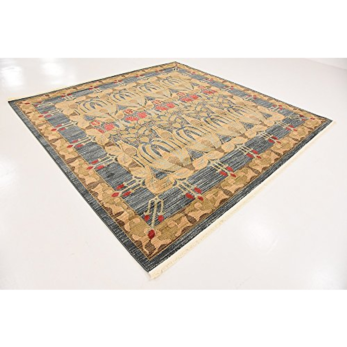 Unique Loom Edinburgh Collection Classic Oriental Traditional French Country Inspired Border Design Area Rug, 8' 0" x 8' 0", Blue/Beige