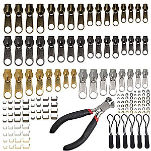 Zipper Repair Kit with Replacement Zippers [197pcs] Zipper Fix Kit & Replacement Zipper Slider Set with Pliers - Ideal for Fixing Luggage, Coats, Jean, Jackets, Tents - Zipper Repair On The Go