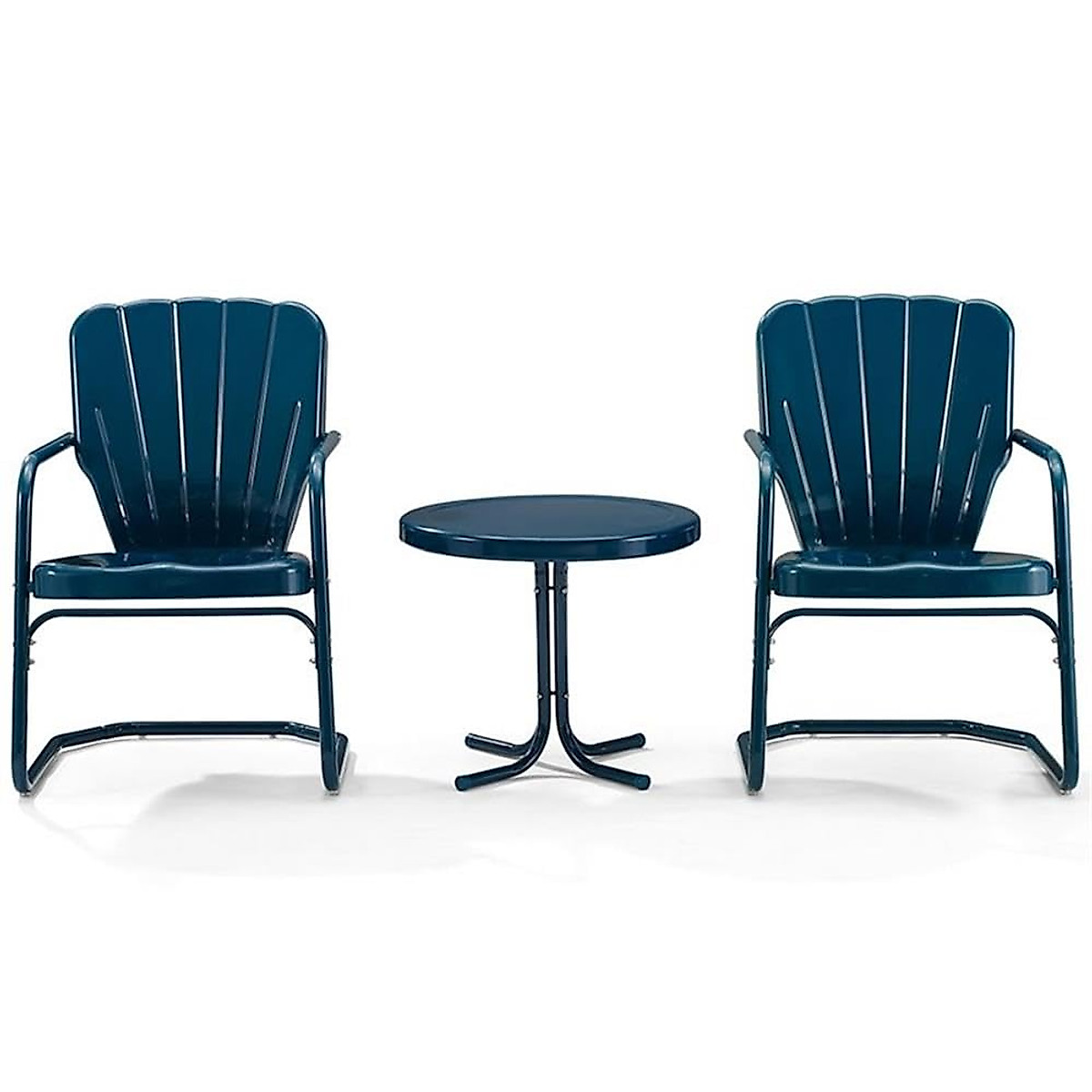 Crosley Furniture Ridgeland 3-Piece Outdoor Chair and Side Table Set, Retro Metal Bistro Patio Sets for Deck, Navy