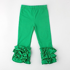 Slowera Little Girls' Ruffle Leggings Baby Toddler Solid Color Pants (Green, XS: 12-24 Months)