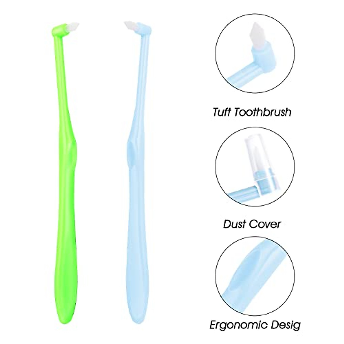 WLLHYF Single Tuft Toothbrush 2 Pieces Interspace Tuft Brush Soft Teeth Brushes Manual Toothbrushes End-tuft Toothbrush for Gap Orthodontic Braces Sensitive Gums Deep Cleaning (Green, Blue)