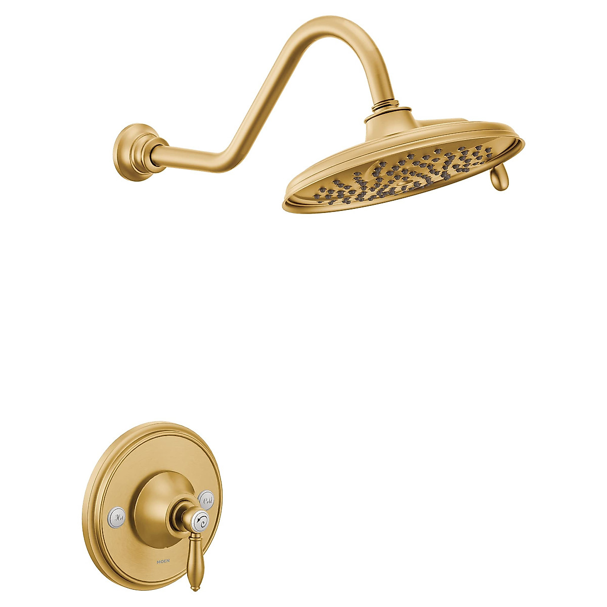 Moen Weymouth Brushed Gold Posi-Temp Shower Trim Kit, Valve Required, including 9-Inch 2-Spray Rainshower, TS32102BG