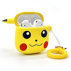 SGCOOG Cute 3D Cartoon Case for AirPods 1/2 (2016/2019 Release) Shockproof Protective Skin Accessories Silicone Cases Cover for AirPods 1&2 (Pika-Yellow-Chu)