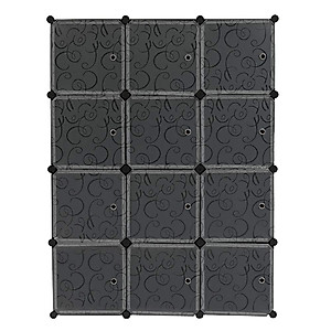 Unknown1 12-Cube DIY Closet Organizer Storage Shelves Book Bookcase Black Plastic No Tools Assembly