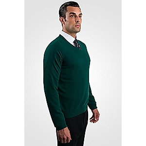 JENNIE LIU Men's 100% Pure Cashmere Long Sleeve Pullover V Neck Sweater (XXL, Green)