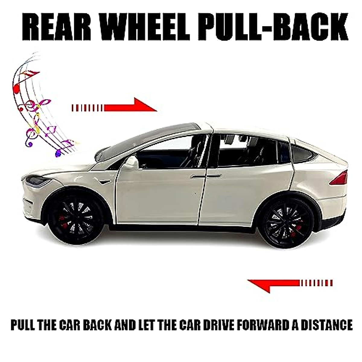 1:24 Scale Model X Alloy Car Model Diecast Toy Vehicles for Kids, car Model X Gull Wing Door，Pull Back Alloy Car with Lights and Music,Gifts for Boys and Girls (White)