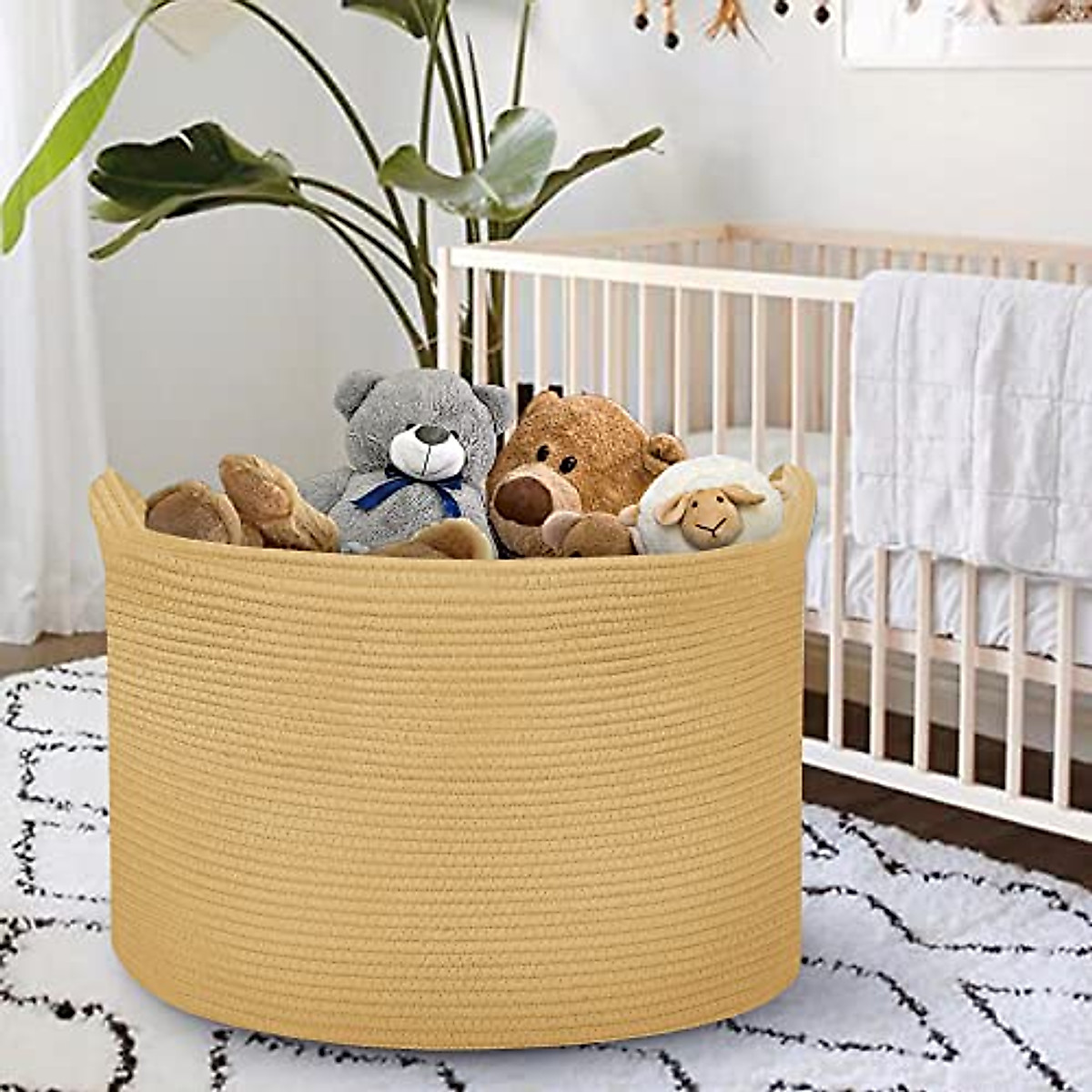 MXMHOME XXXL Large Blanket Basket Jumbo Woven Baskets for Storage Cotton Rope Baskets Jute Throw Blanket Storage Baskets for Pillows Toy Storage Basket Orgniazer Bins (23.6”x 23.6”x 14.1”)