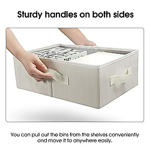 AILINA 3 Packs Large Fabric Storage Bins, Foldable Beige Storage Baskets for Shelves, Decorative Organizing Baskets with Double Handles for Bathroom Baby Cloth Nursery, 15 x 10.4 x 5.4 inch