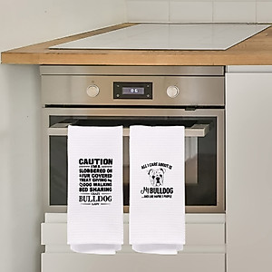 NEGIGA Funny Bulldog with Saying Kitchen Towels and Dishcloths Sets 24x16 Inch Set of 4,Funny Dog Decor Decorative Dish Hand Tea Bath Towels for Kitchen Bathroom,Dog Lovers Bulldog Mom Girls Gifts
