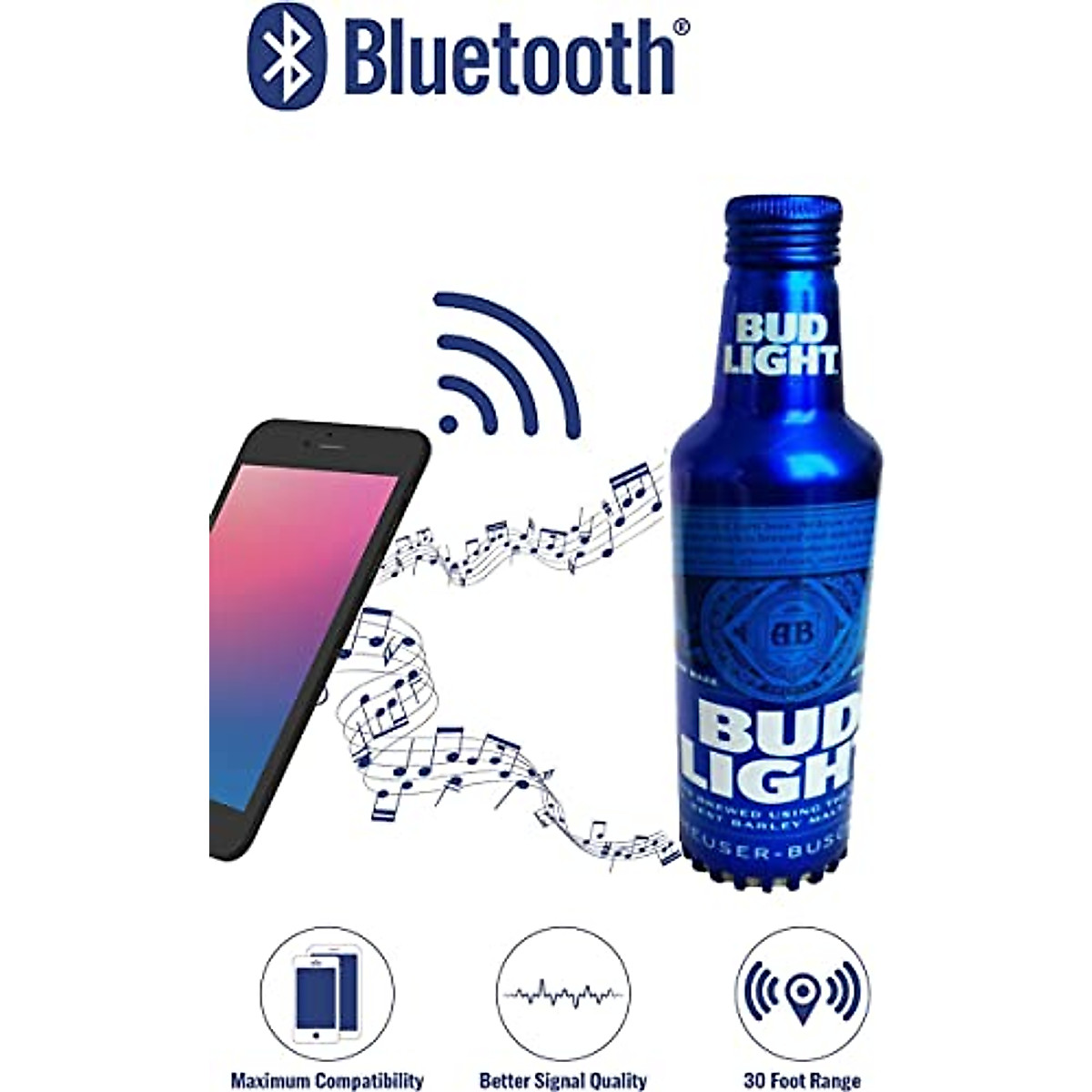 Bud Light Aluminum Bottle Designed Bluetooth Speaker with a Rechargeable Battery and up to 6 Hours of Playtime