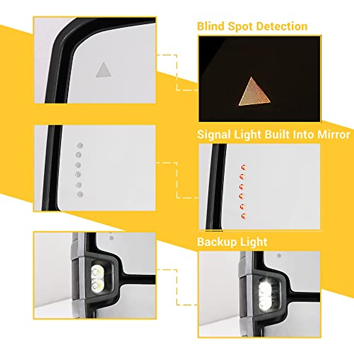 Towing Mirrors for 07-21 Toyota Tundra with Power Glass Heated Arrow Turn Signal Light Running Light Blind Spot Light Extendable Fold Pair Set (Smoke)