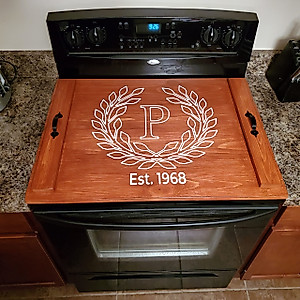 Stove Top Cover Carved Monogram Establish Year