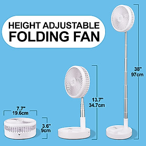 Spurtar Portable Standing Fan, Foldaway Fan, Desk and Table Foldable Fan Rechargeable Battery Operated USB Quiet Adjustable Standing Height 13.7'' to 38'' (34.7cm to 97cm) 4 Speed Modes