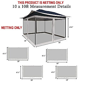 Curtain Style Canopy Screen Netting Walls Only with 4 Side Zipper for Universal 10x10 Pop Up Canopy Tent or Gazebo (Fit Our 12X12 Overhang style Outdoor Gazebo), Grey