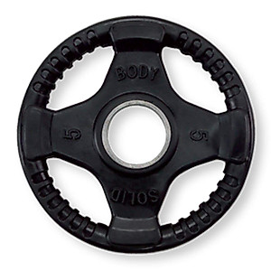 Body-Solid Quad Grip Design Rubber Plate - Olympic Weight Plates 355lbs. Set with Rubber Coating, Dumbbell & Bumper Weights for Barbell, Black