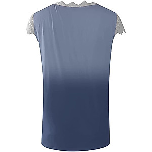 Bravetoshop Women's Tank Tops V Neck Lace Trim Vest Blouse Loose Fit Sleeveless Casual Tee Shirts (Dark Blue,XXL)
