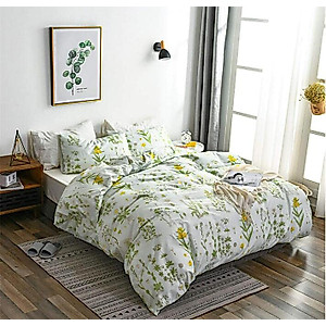 NTjinli Green Duvet Cover Full Size-Summer Flower Full Duvet Cover Set,100% Washed Microfiber Full Comforter Set,1 Duvet Cover with Zipper Closure and 2 Pillow Shams (Full)
