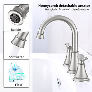 2-Handle 8 inch Widespread Bathroom Sink Faucet Brushed Nickel Lavatory Faucet 3 Hole 360° Swivel Spout Vanity Sink Basin Faucets with Pop Up Drain Assembly and cUPC Water Supply Hoses