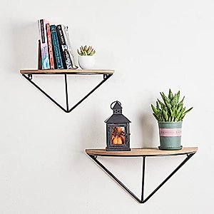 glitzhome 2 Set Half Round Floating Shelves, Wall Mounted Rustic Wood Wall Storage Shelves Organizer Decor for Indoor