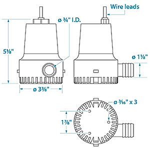 Seachoice Durable Bilge Pump, 1,000 GPH, 12V, 5.5 Amps, 7A Fuse