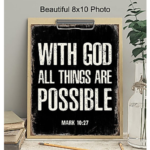 With God All Things Are Possible - Religious Wall Decor - Scripture Wall Art - Bible Verses Wall Decor- Spiritual Inspirational Motivational Religious Gifts for Men - Catholic Christian Gifts for Men