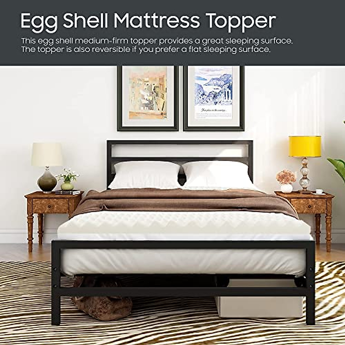 Nutan 1-Inch Foam Topper Convoluted Egg Shell Breathable,Adds Comfort to Mattress Queen, White