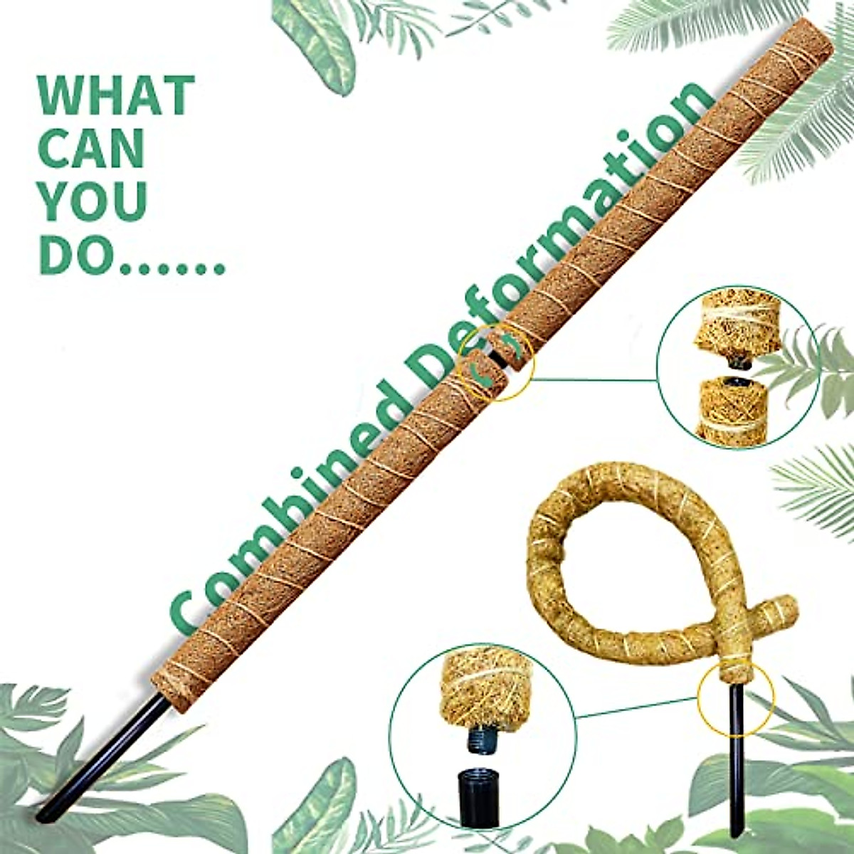 ICoirstream Coir Moss Pole Plant - 2 Pcs 31.5 Inch Coir Moss Pole Bendable and Stackable to 55 Inches - Use Alone or Together. Support Poles for Indoor Climbing Plants