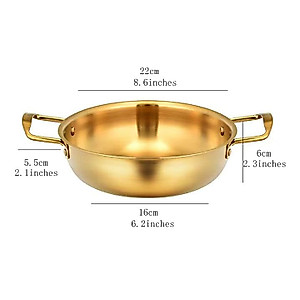 MBBITL Paella Pan Skillet Pan Gold Stainless Steel Serving Pan 8.6 Inches for Hot Pot Dry Pot Seafood Cooking