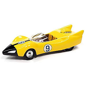 Racer X Shooting Star #9 Yellow with Collectible Tin Display Speed Racer 1/64 Diecast Model Car by Johnny Lightning JLDR015-JLSP121