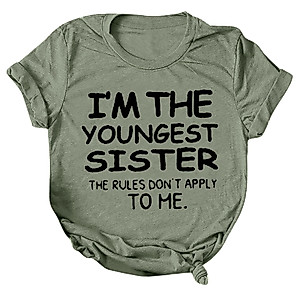 5 or Less Items,Casual V Neck Women Short Sleeve Print Letter Top Casual Women's Tshirt Women's T-Shirts Womens Long Sleeve (Green-C, M)