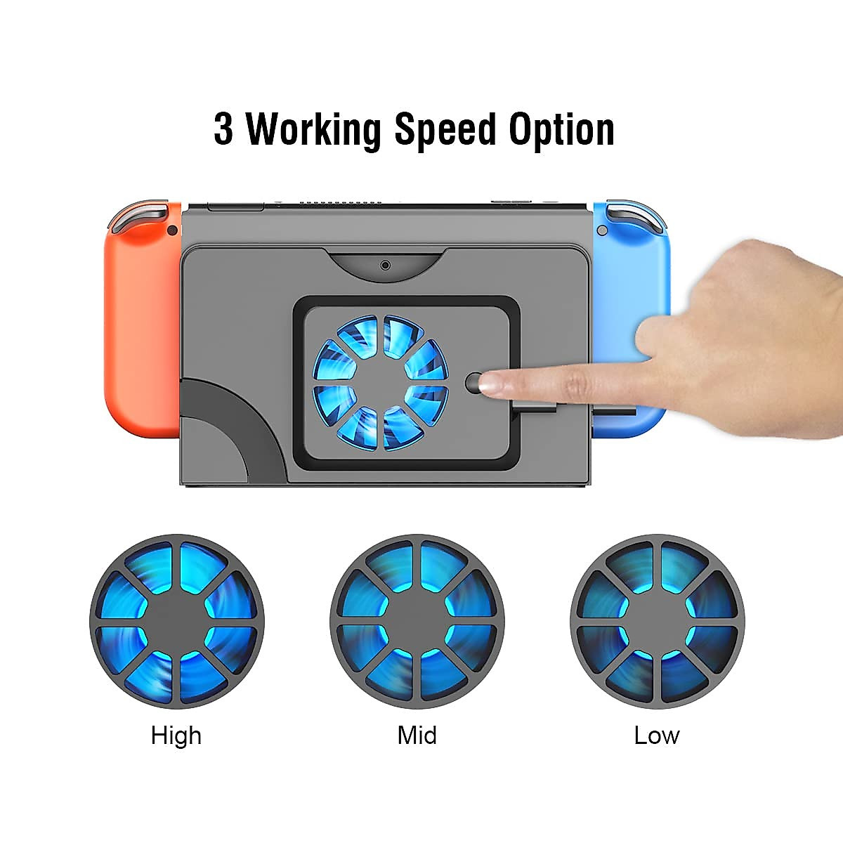 ElecGear Cooling Fan for Nintendo Switch OLED Dock, 3 Speed Replacement Back Cover for Switch New Dock, USB Powered Cooler with LED Lighting