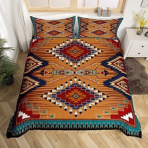 Erosebridal Bohemian Decor Bedding Set, Southwestern Native American Duvet Cover Boho Aztec Exotic Comforter Cover Vintage Rustic Farmhouse Quilt Cover Country Western Room Decor, Queen Size