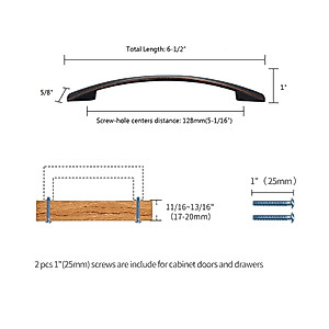 HandleMax 6" Oil Rubbed Bronze Pull Cabinet Handle Dresser Drawer Knob Kitchen Hardware, 128mm (5") Hole Centers, 04ORB128, 25 Pack