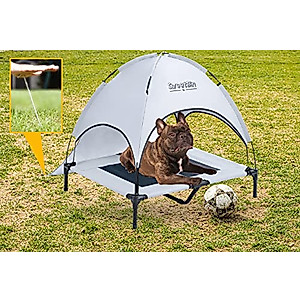 SweetBin S/M/L Outdoor Elevated Dog Cot with Canopy & Side Shade for Camping Small Medium Dogs (Carry Bag), Portable Cooling Raised Dog Bed with and Side for Beach
