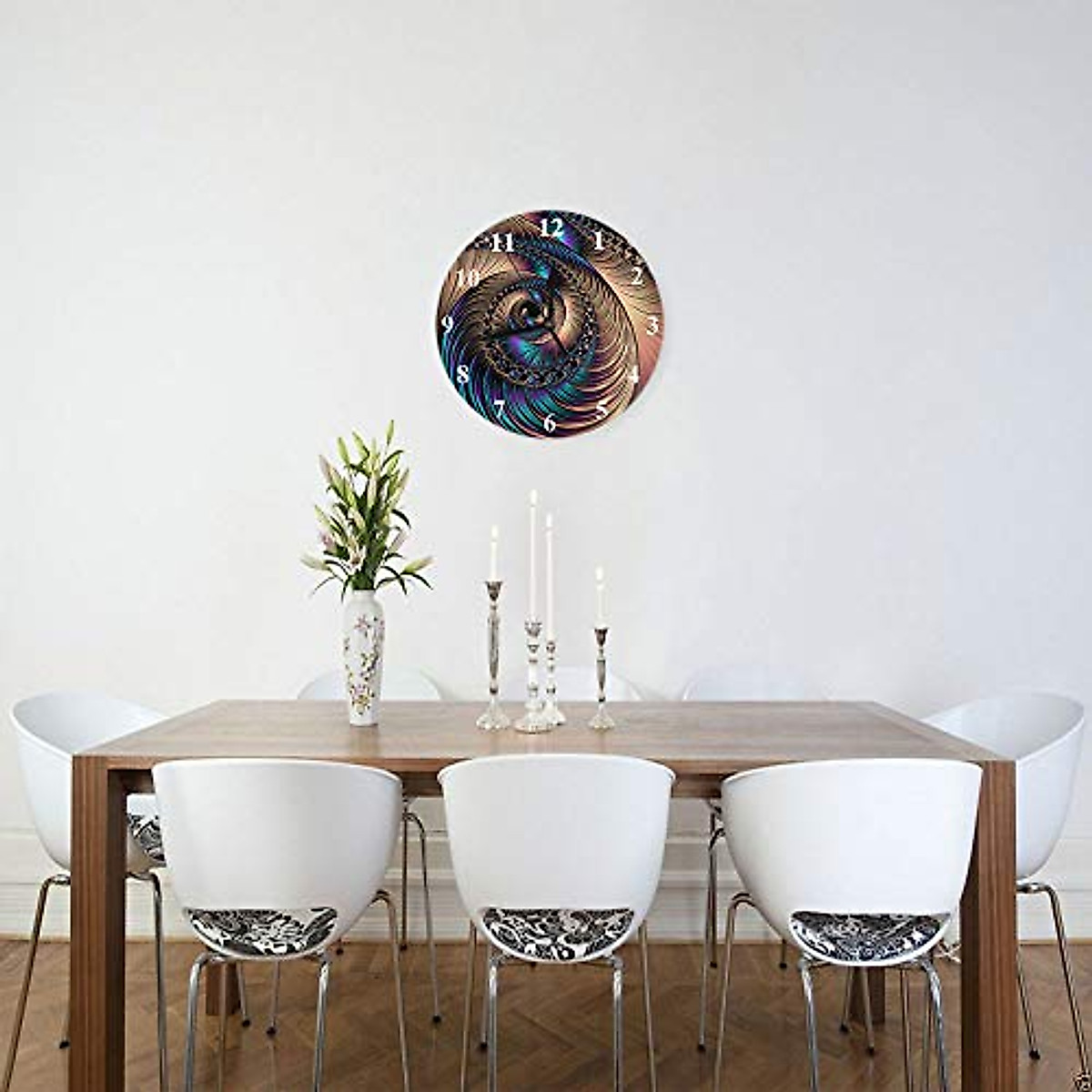 HGOD DESIGNS Fractal Round Wall Clock,Abstract Fractal Patterns and Shapes with Flowers and Spirals Round Wall Clock Home & Garden Wall Decorative for Bedroom Office School Art(10")