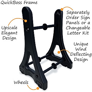 SmartSign 24"x36" Changeable Message Sign Board Sidewalk Sign, Deluxe Portable A-Frame Sign & Letter Kit for Outdoor, Business, Large Black Standing Frame with Wheels, USA-Made