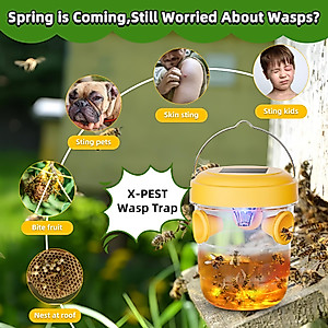 Wasp Traps Outdoor Hanging, Solar Powered Bee Traps 4 Packs, Yellow Jacket Traps-Carpenter Bee Traps for Outside, Wasp Deterrent Killer Reusable Yellow Jacket Hornet Catcher with LED Lights